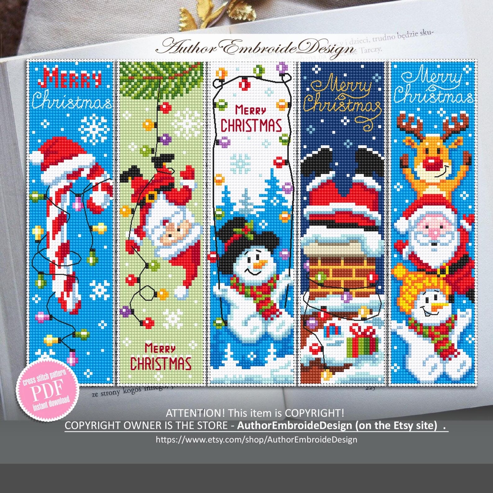 Merry Christmas Bookmark Set Cross Stitch Pattern PDF Download Santa ...