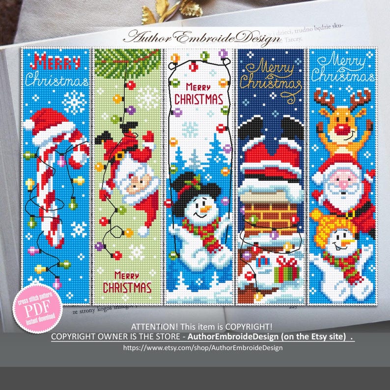 Merry Christmas Bookmark Set Cross Stitch Pattern PDF Download Santa ...