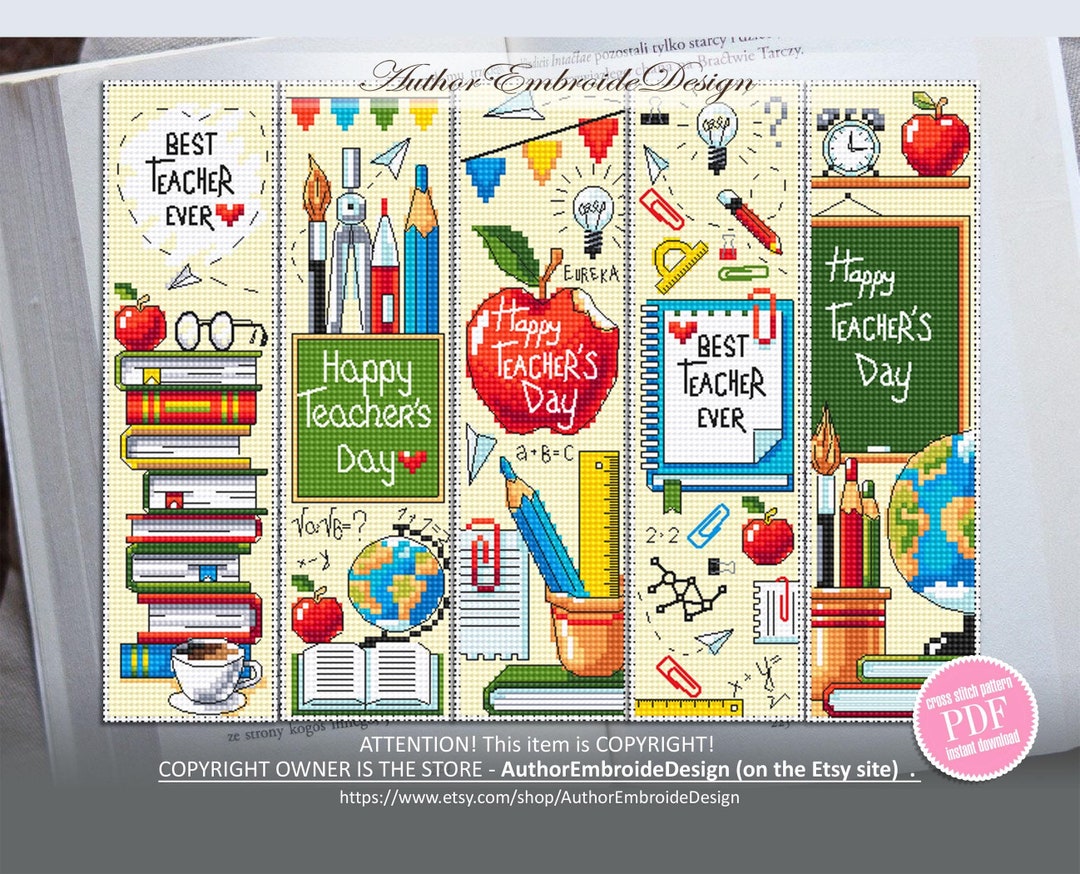 Teacher Bookmark Set Cross Stitch Pattern PDF Download Best Teacher ...