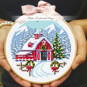 Christmas Farm Barn Cross Stitch Pattern PDF Download Winter Mountain ...