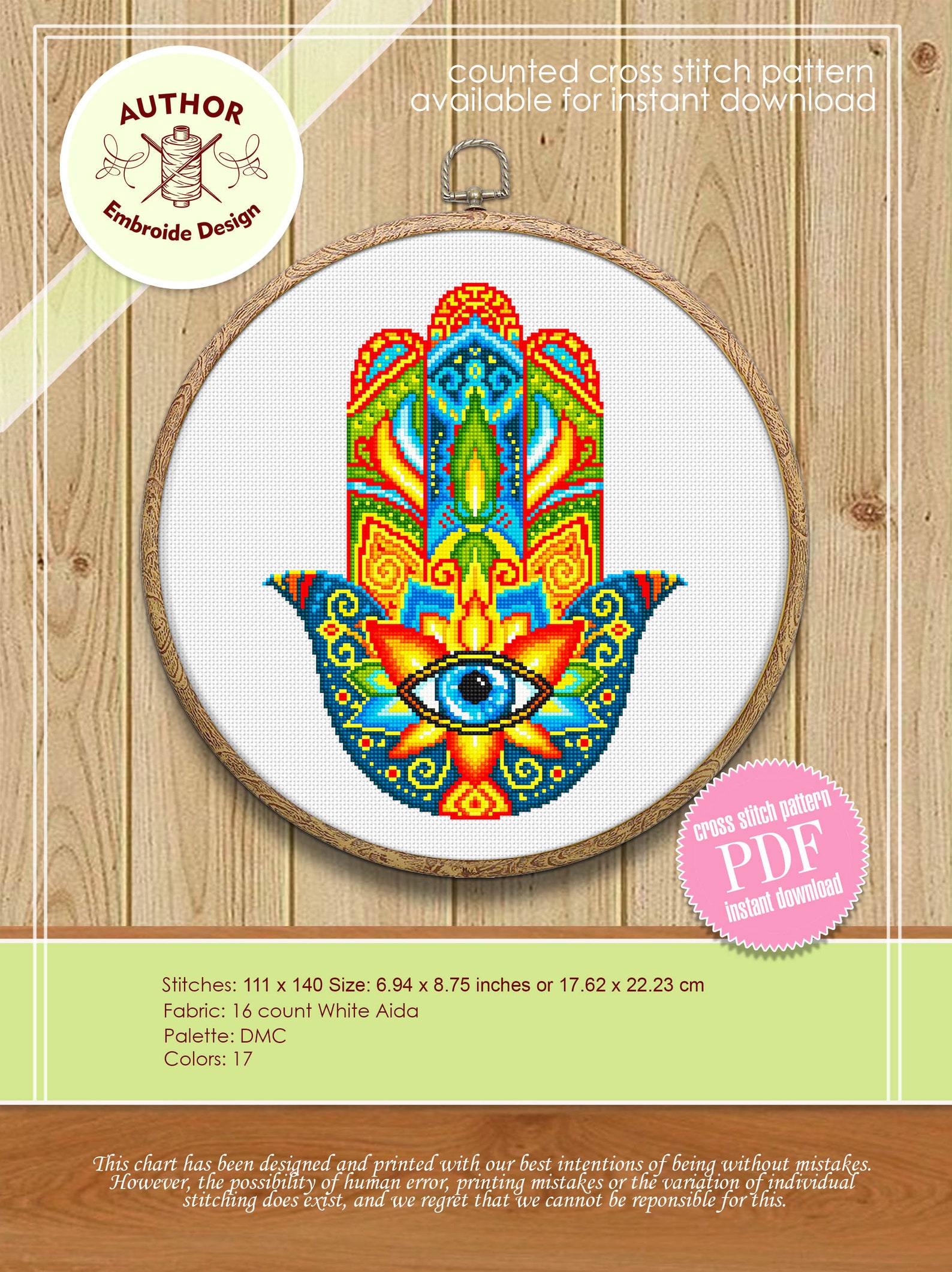 Hamsa Hand Cross Stitch Pattern Download PDF, Mandala Pattern PDF ...