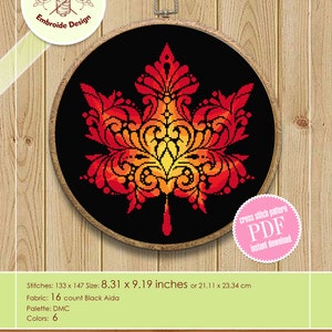Maple Leaf Mandala Cross Stitch Pattern PDF Download Autumn Leaf Cross ...