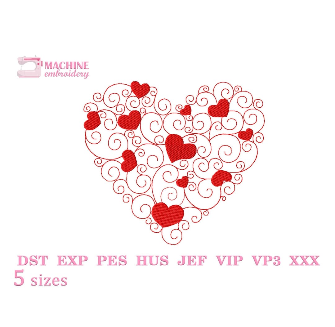 Heart Scroll Embroidery Design Machine Embroidery Pattern 5 Sizes ...