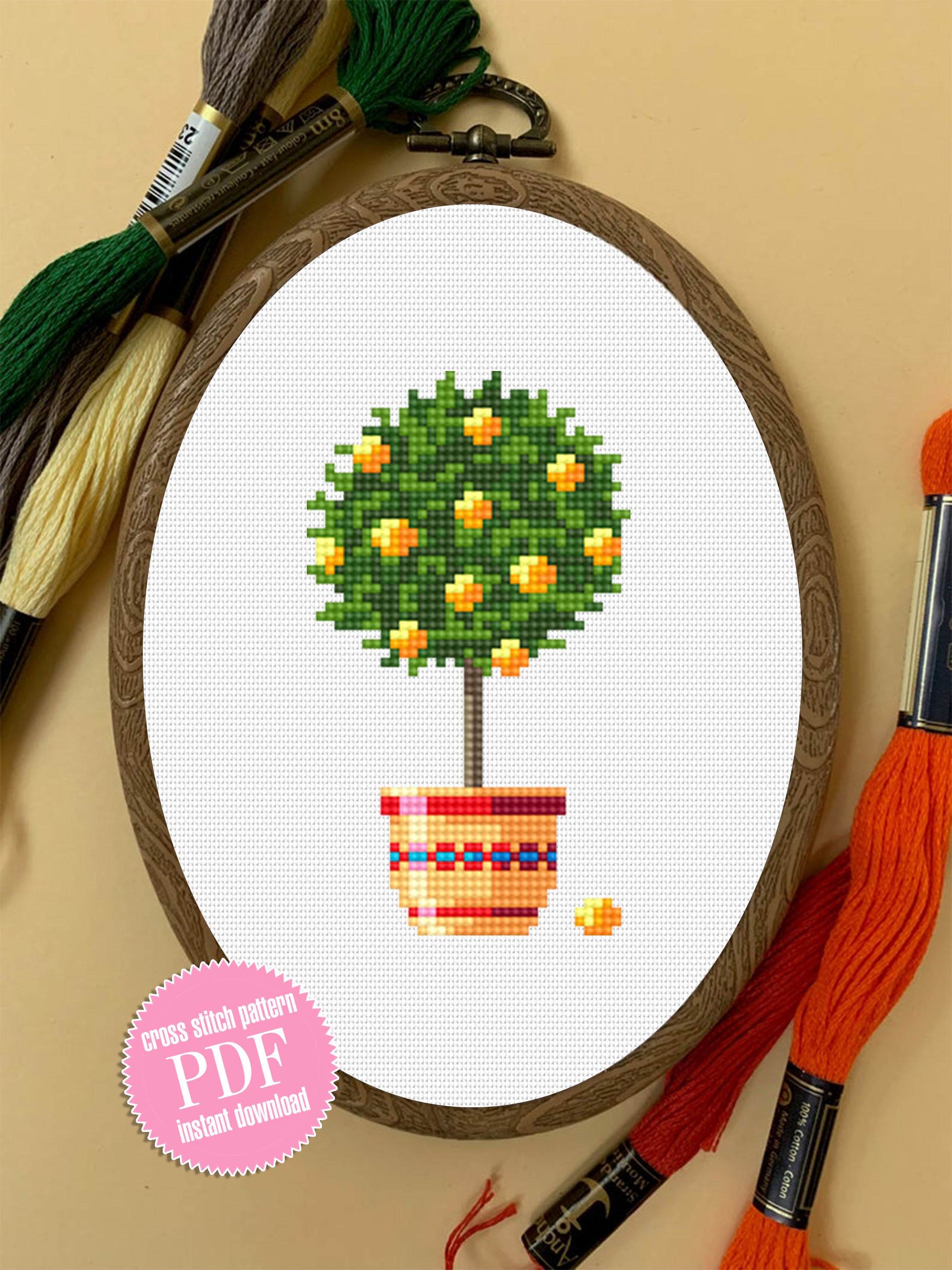Lemon Tree Cross Stitch Pattern PDF Download Potted Plant - Etsy