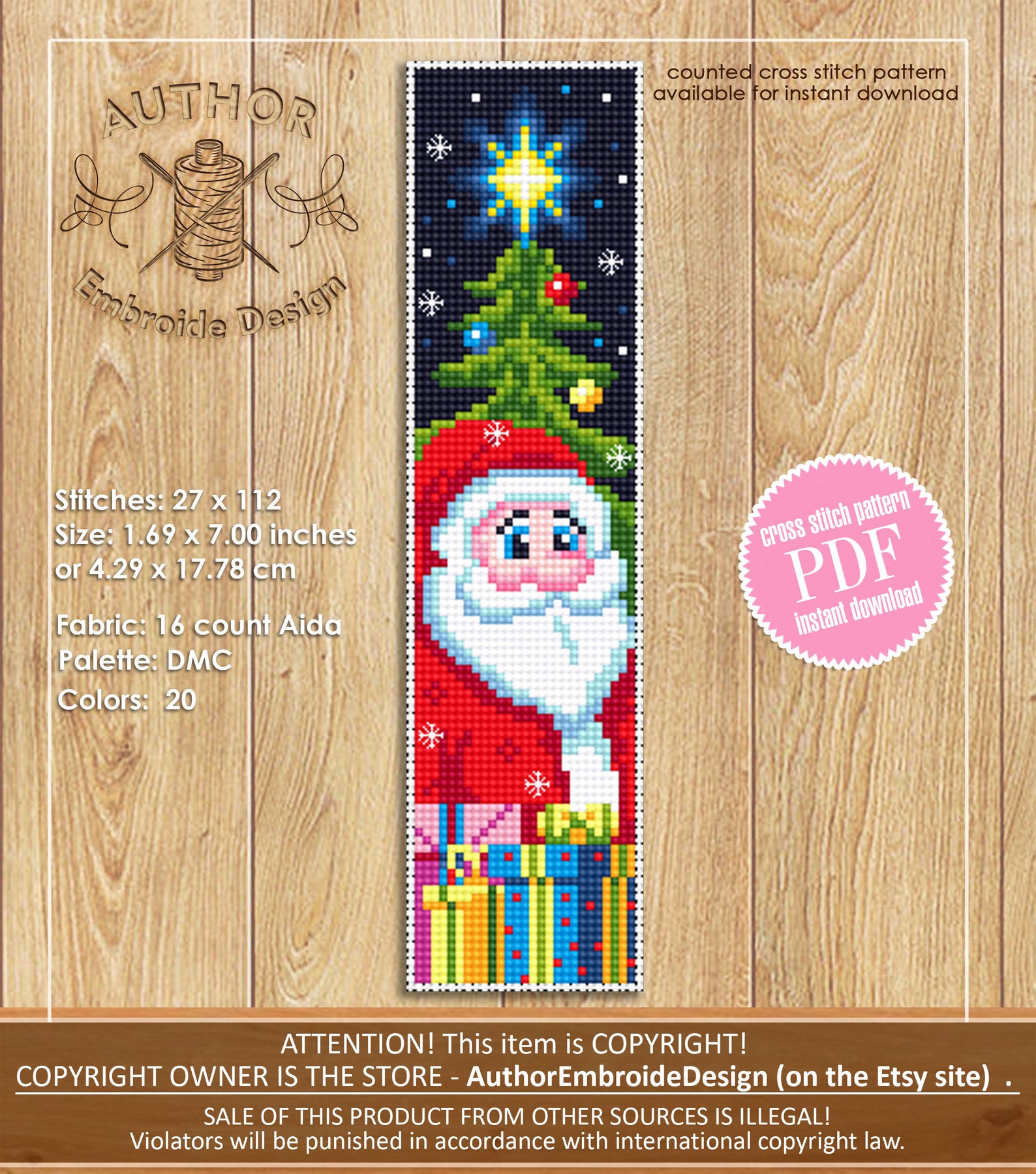 Christmas Bookmark Cross Stitch Pattern Download PDF Handmade Bookmark ...