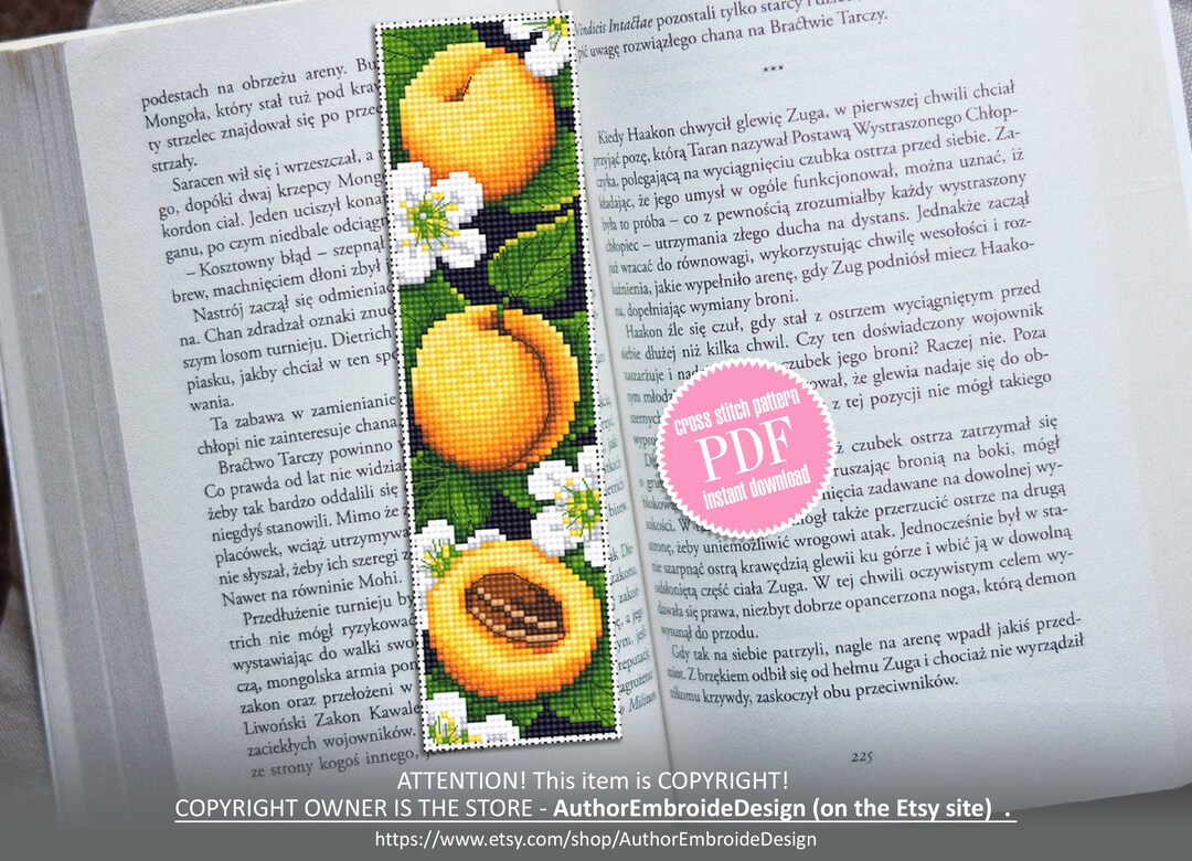 Apricot Bookmark Cross Stitch Pattern Download PDF Summer Fruit Cross ...