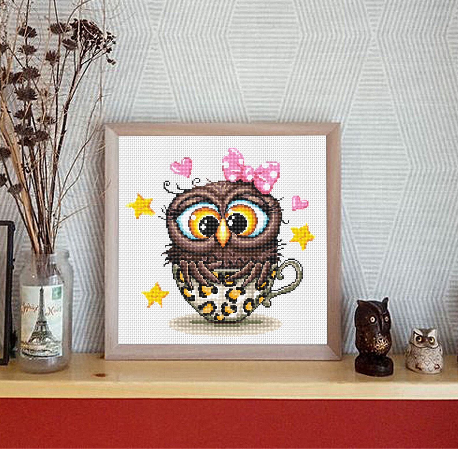 Cute Owl Cross Stitch Pattern Digital PDF Leopard Print Cup | Etsy