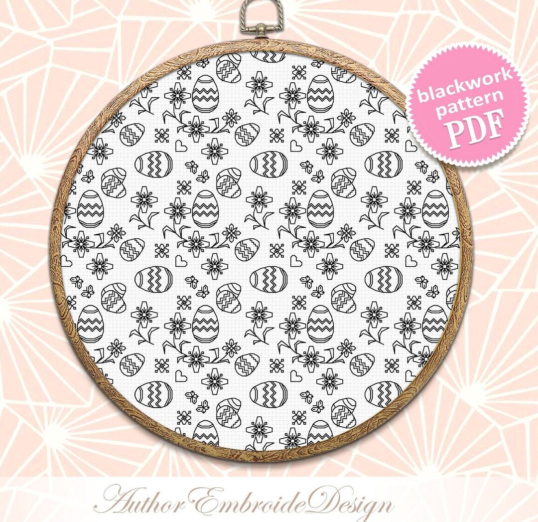 Easter Sampler Blackwork Pattern PDF Monochrome Backstitch Repeating Pattern Embroidery ...