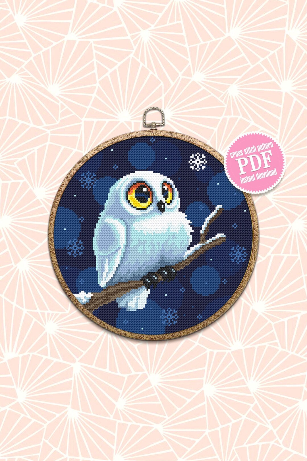 Christmas Owl Cross Stitch Pattern Download PDF Cute Snowy Owl - Etsy