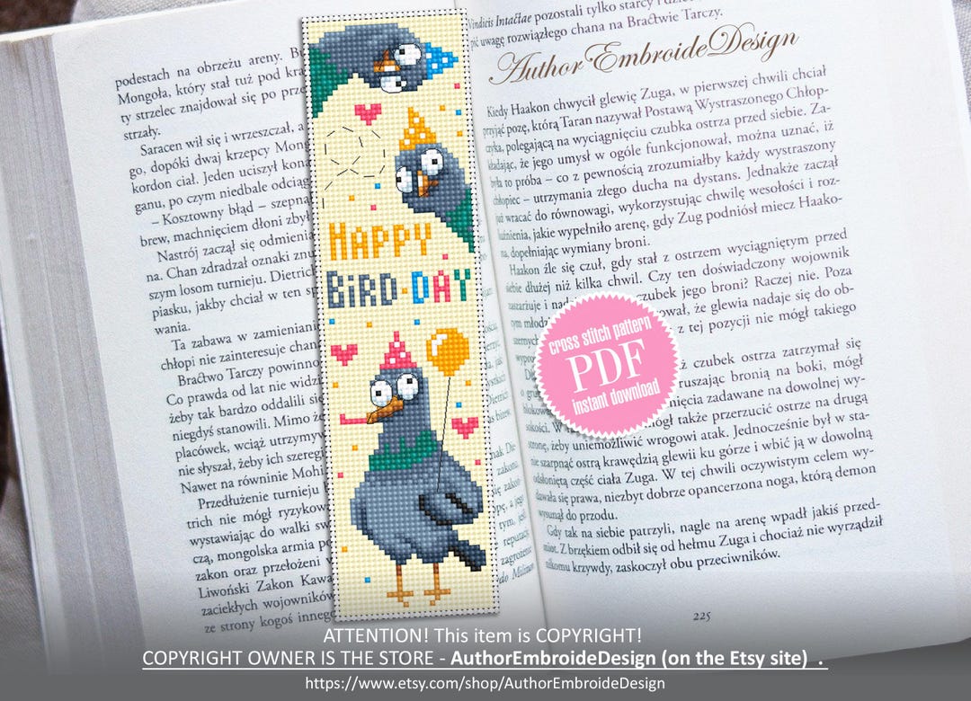 Birthday Bookmark Cross Stitch Pattern PDF Download Pigeon Cross Stitch ...
