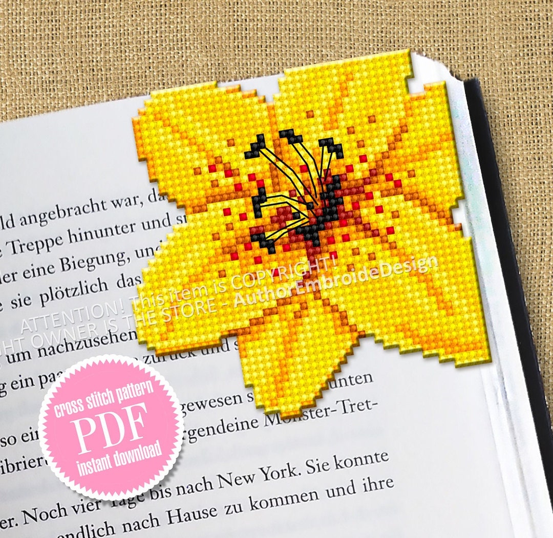 Corner Bookmark Cross Stitch Pattern PDF Download Yellow Lily Cross ...