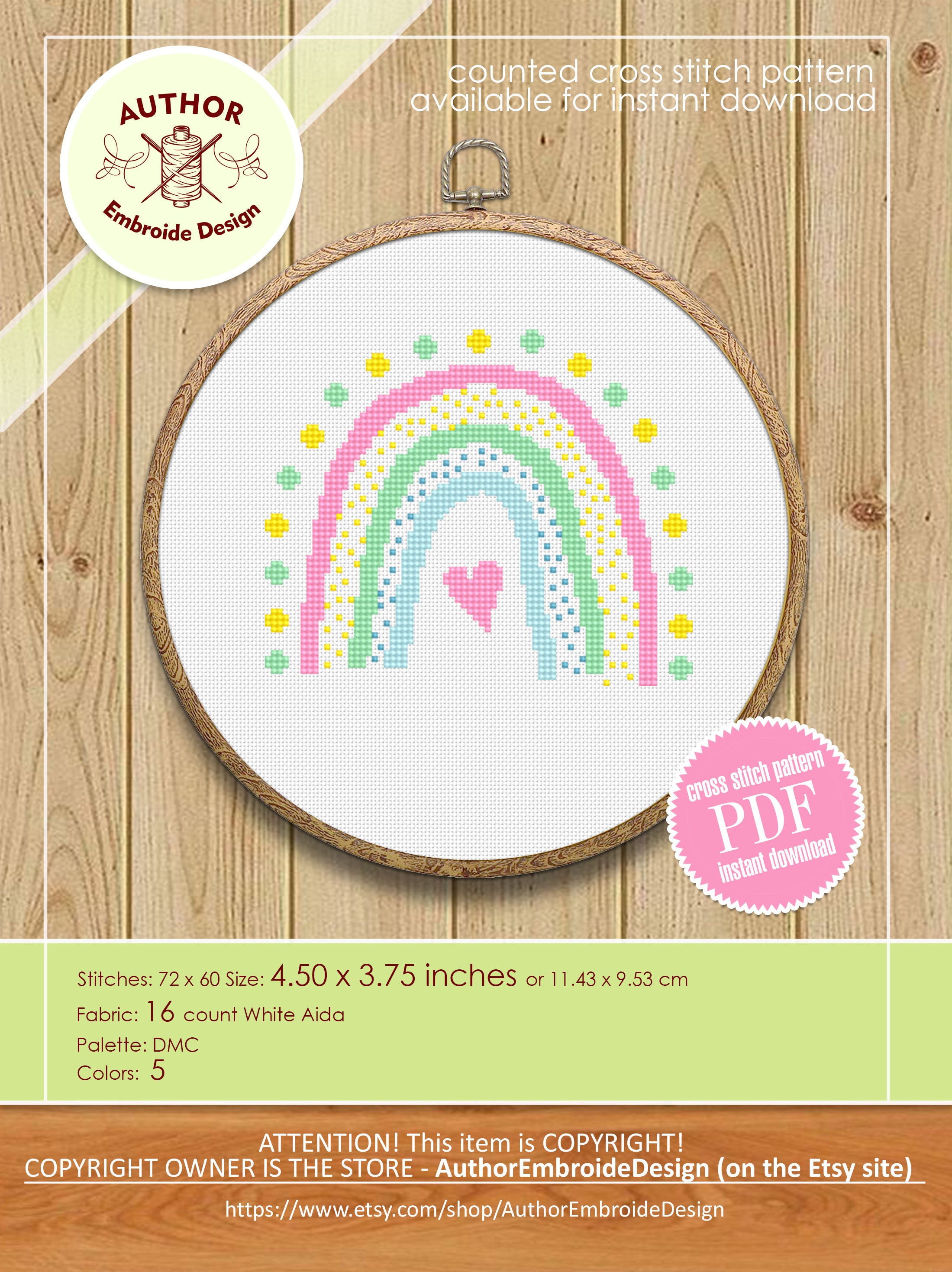 Small Pastel Rainbow Cross Stitch Pattern PDF Download Simple Rainbow ...