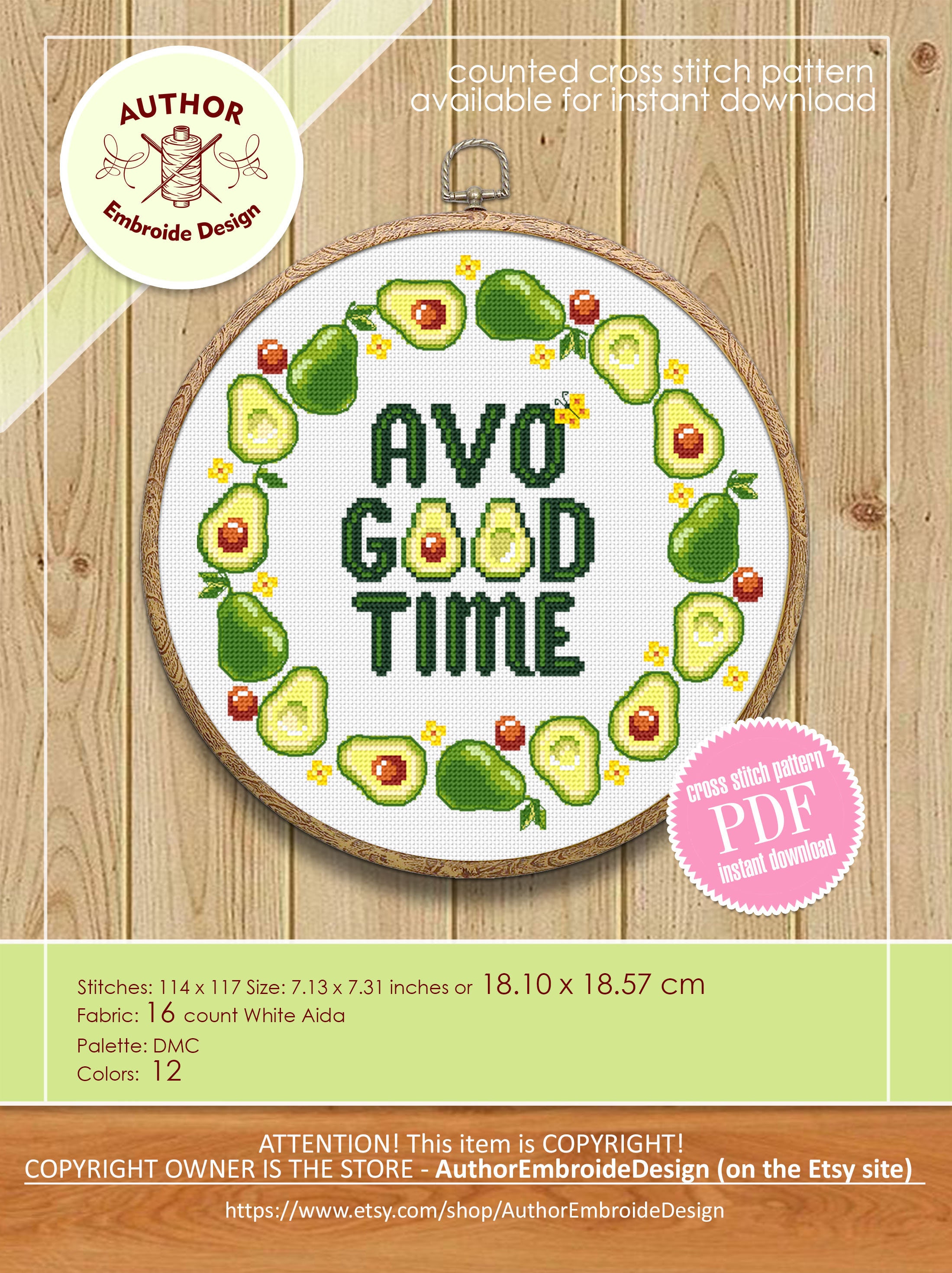 Avocado Wreath Cross Stitch Pattern Download PDF Framed Quote Cross ...