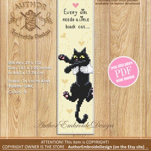 Cat Bookmark Cross Stitch Pattern Download PDF Black Cat Cross Stitch ...