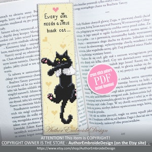 Cat Bookmark Cross Stitch Pattern Download PDF Black Cat Cross Stitch ...