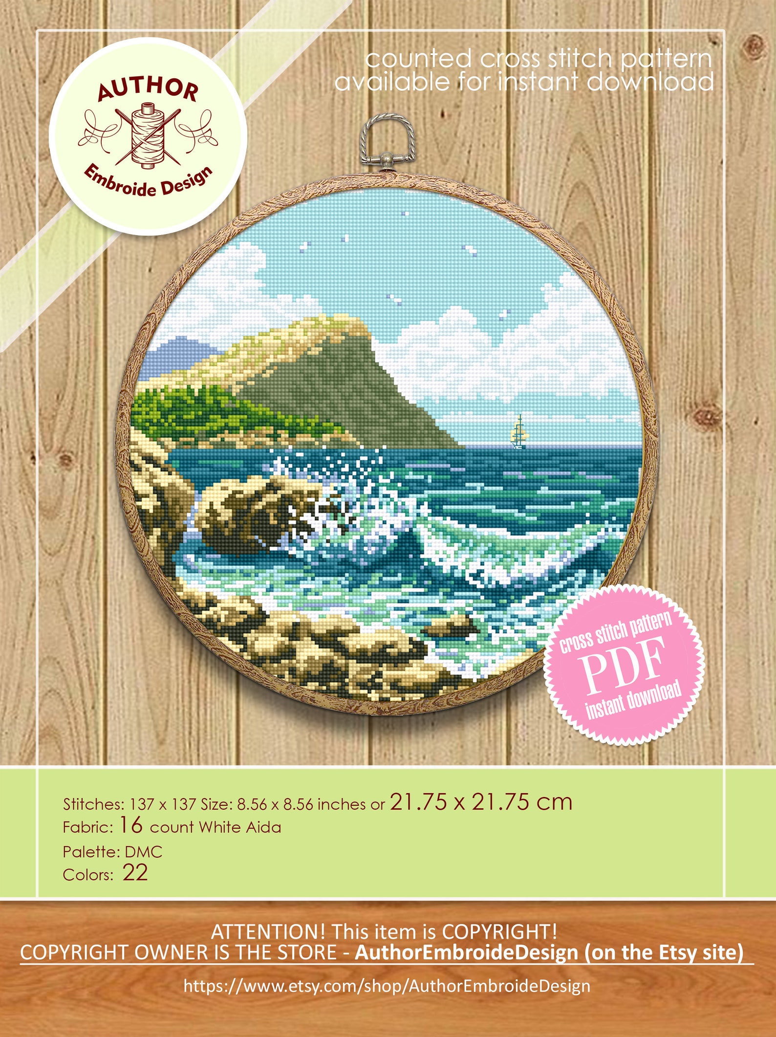 Sea Landscape Cross Stitch Pattern Download PDF Ocean Waves - Etsy