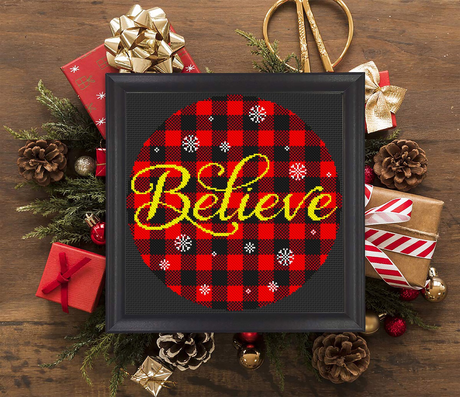 Buffalo Plaid Cross Stitch Pattern Download PDF Believe Christmas Cross ...