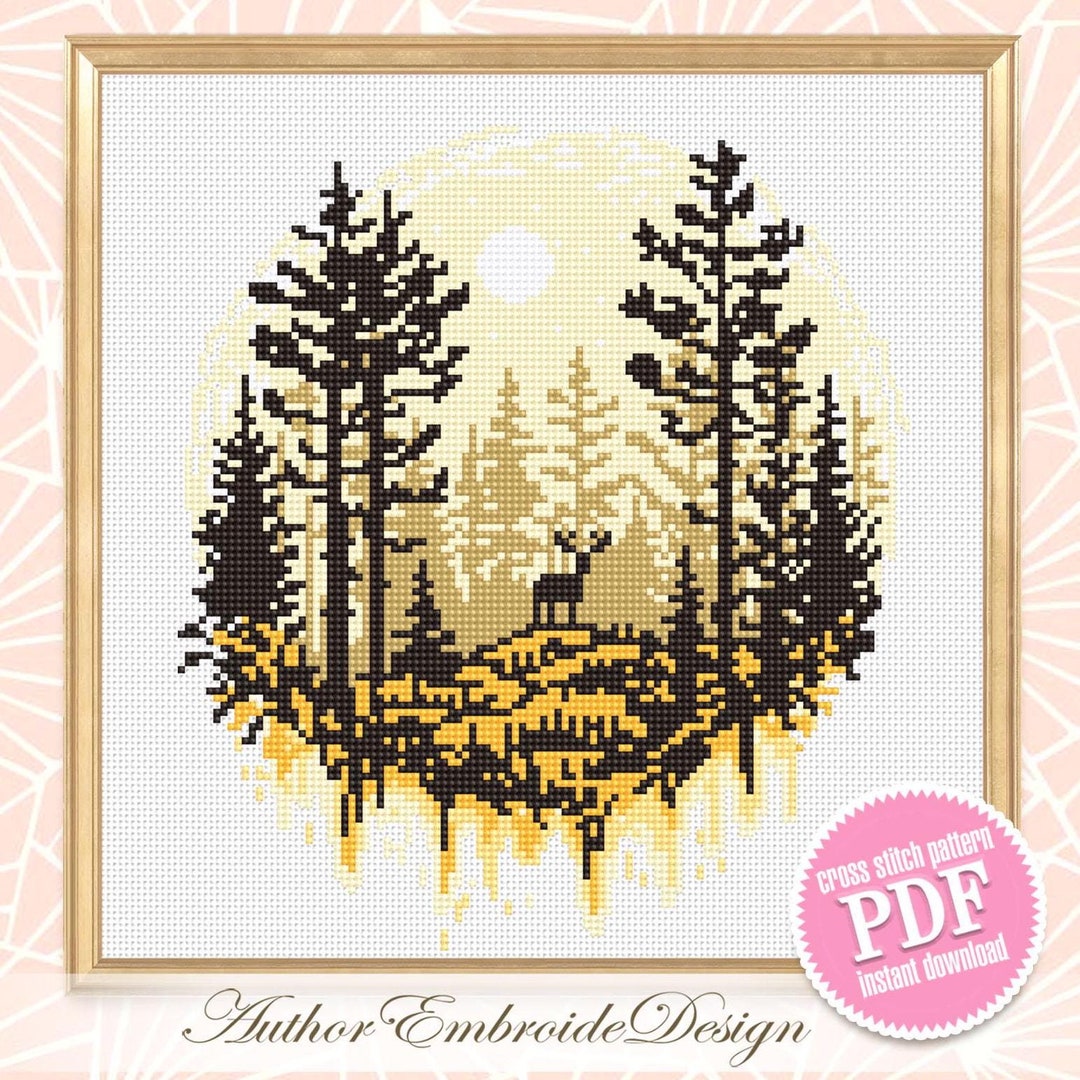 Nature Landscape Cross Stitch Pattern PDF Download Deer Cross Stitch ...
