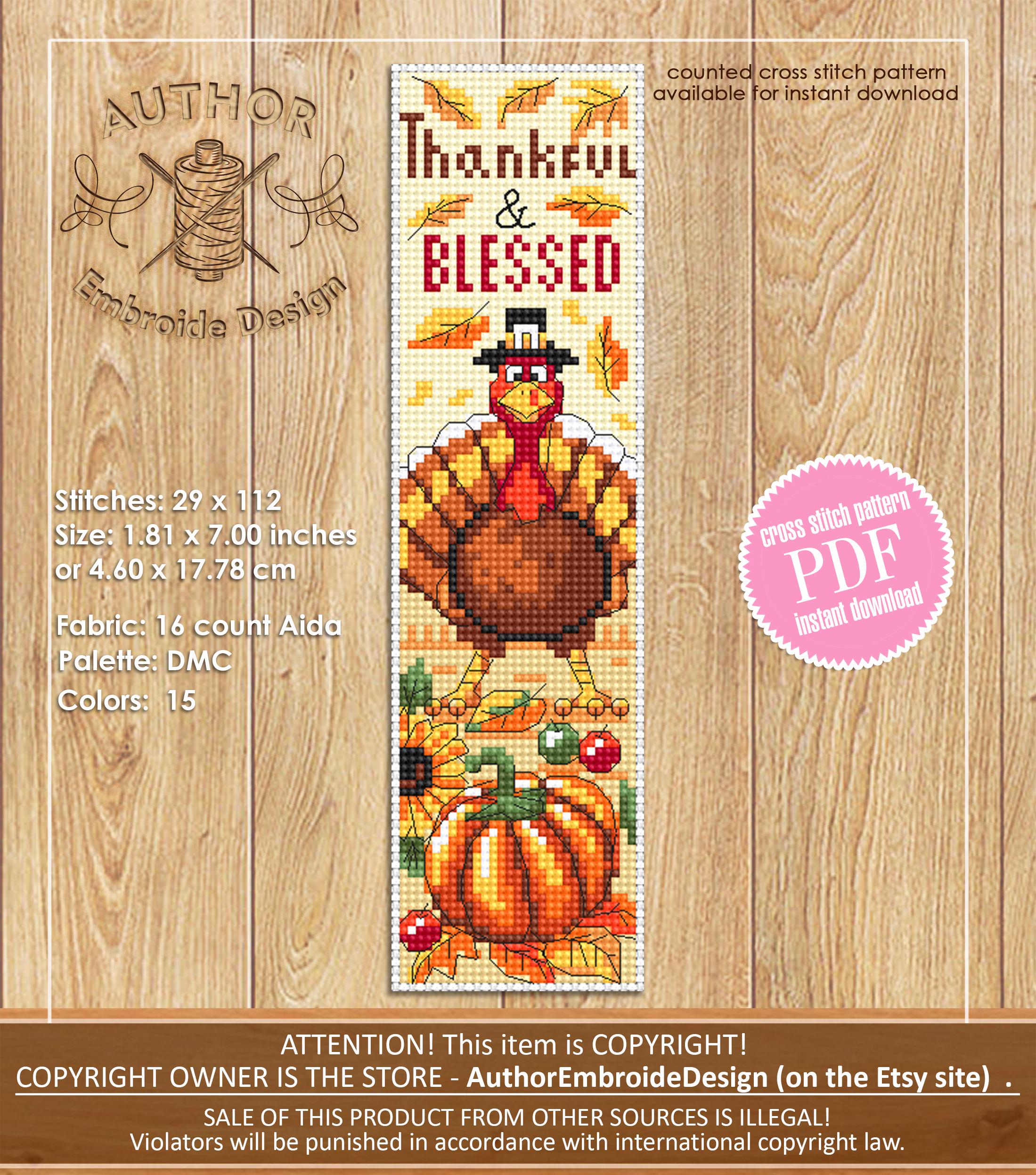 Thanksgiving Turkey Bookmark Cross Stitch Pattern PDF Download Fall ...