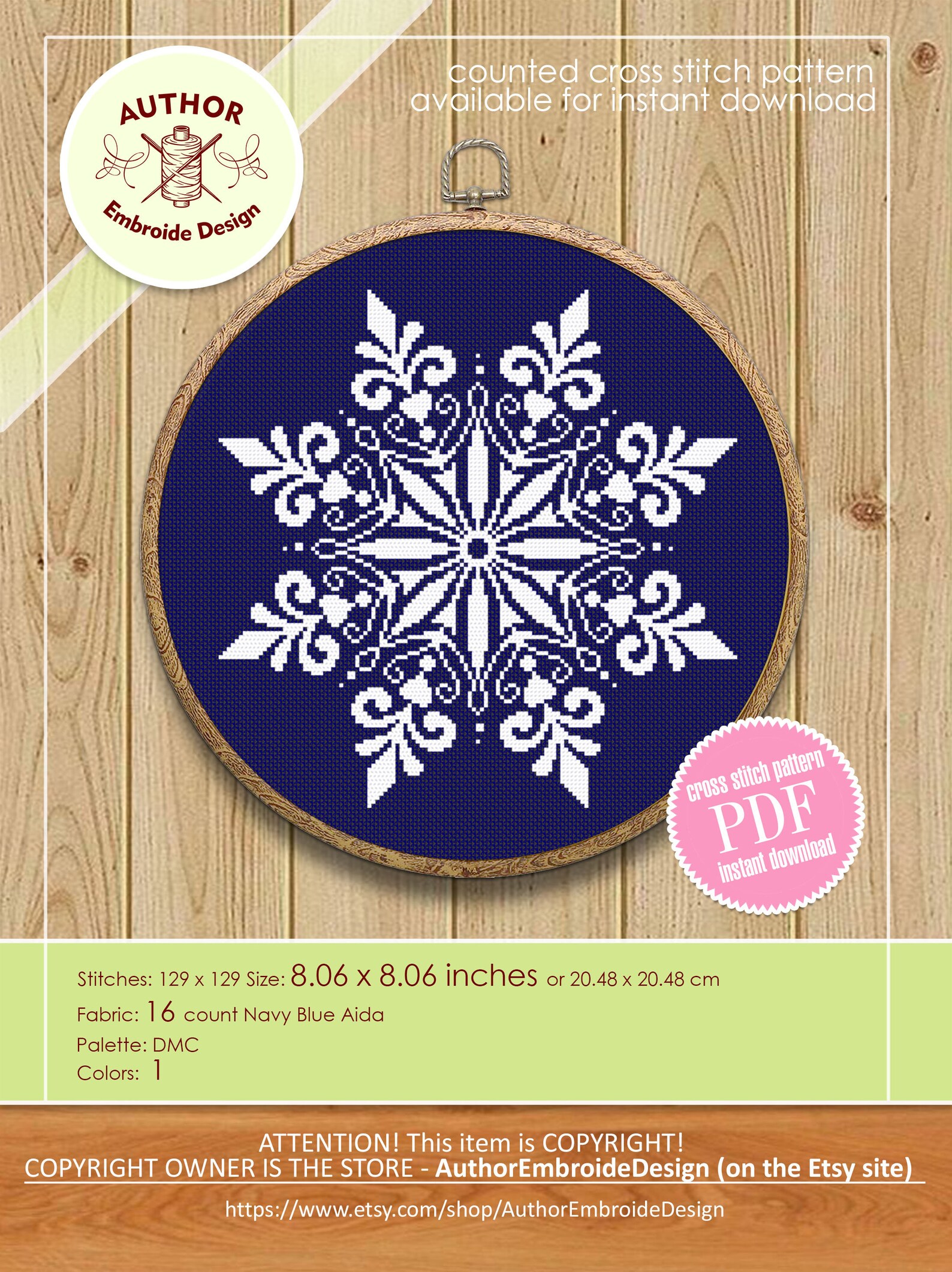 Mandala Snowflake Cross Stitch Pattern PDF Download Christmas Cross ...