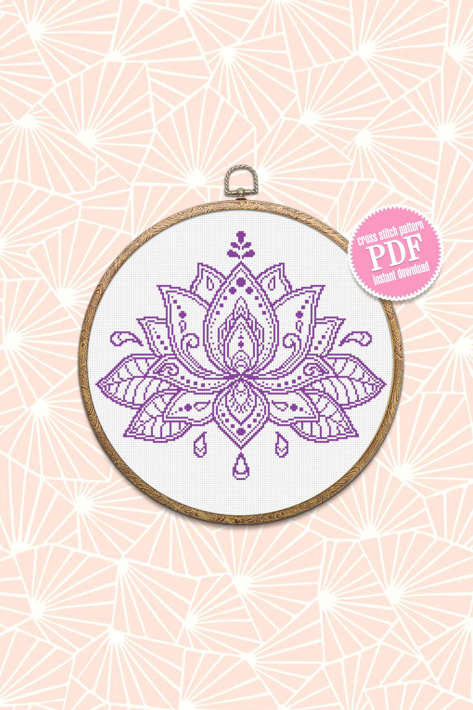 Lotus Flower Cross Stitch Pattern Download PDF Floral - Etsy