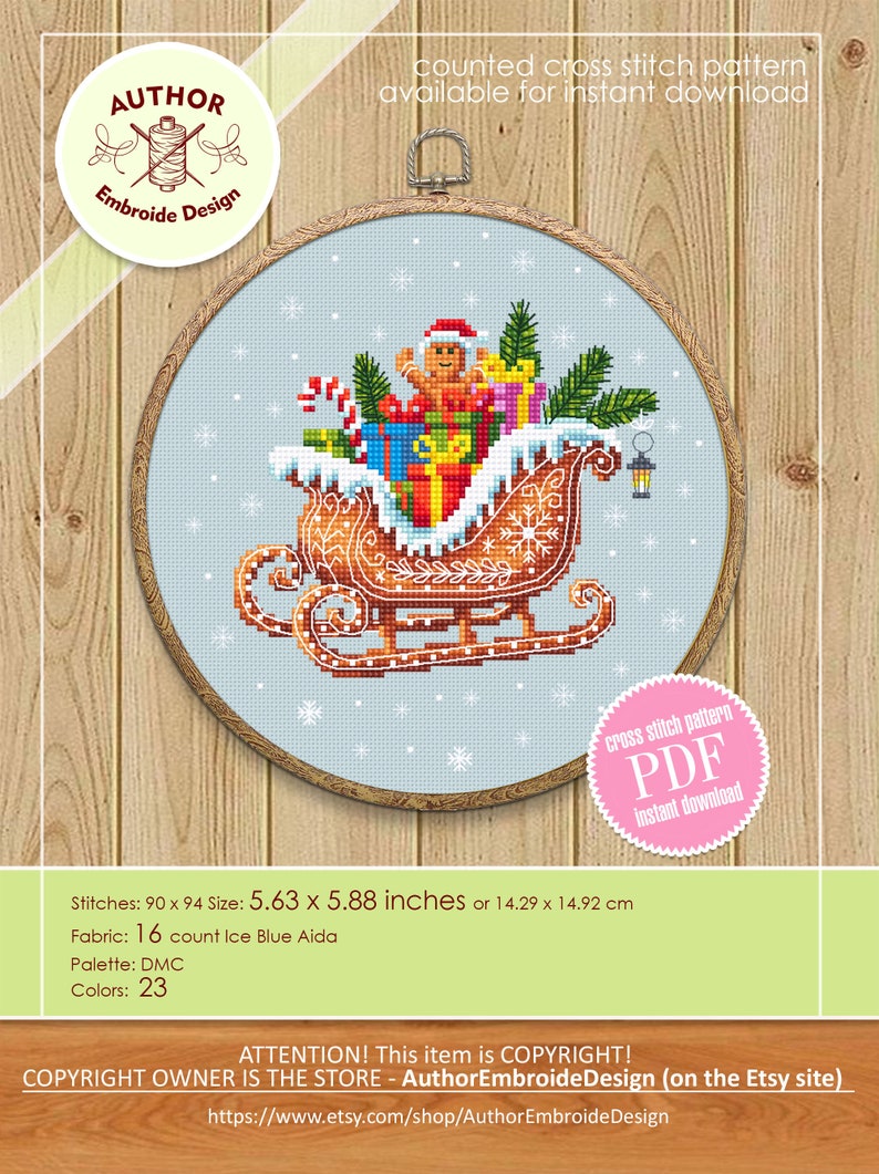 Christmas Gingerbread Sleigh Cross Stitch Pattern PDF Download ...