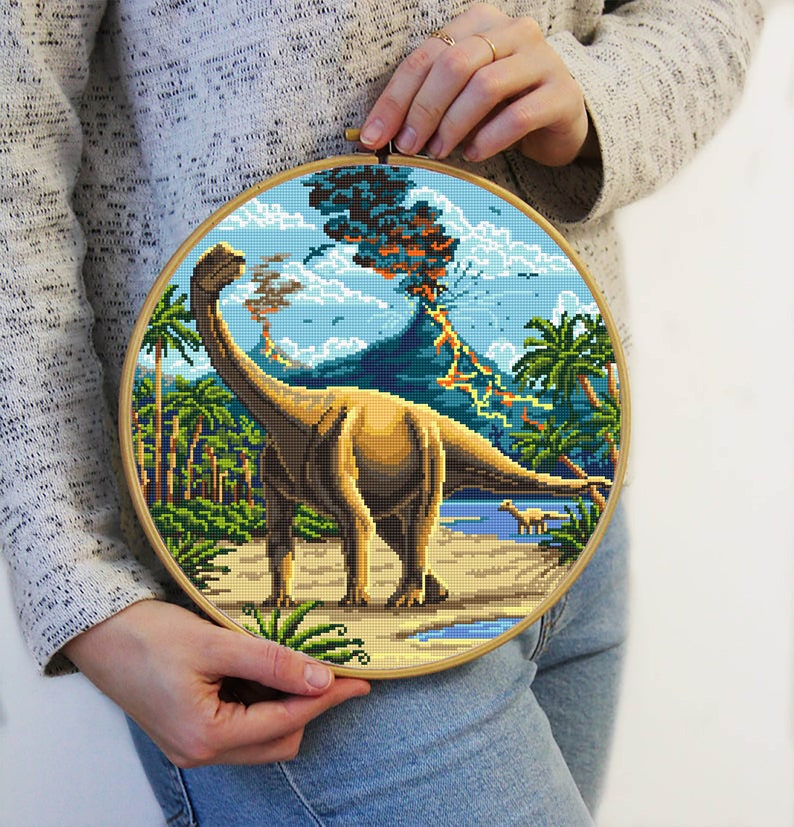 Dinosaur Cross Stitch Pattern Download PDF, Ancient Animal Cross Stitch ...