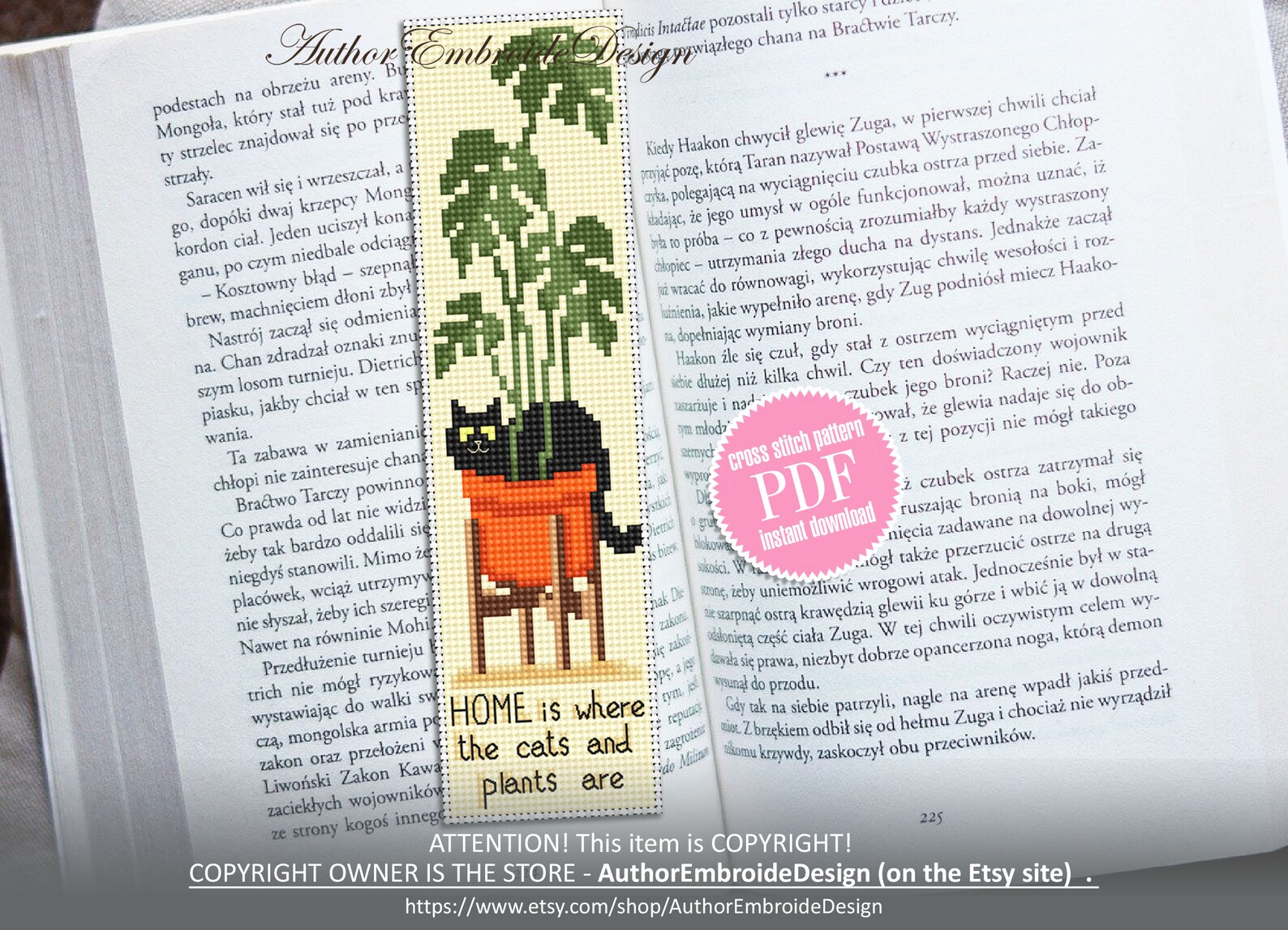 Cat Bookmark Cross Stitch Pattern Download PDF Black Cat Cross Stitch ...