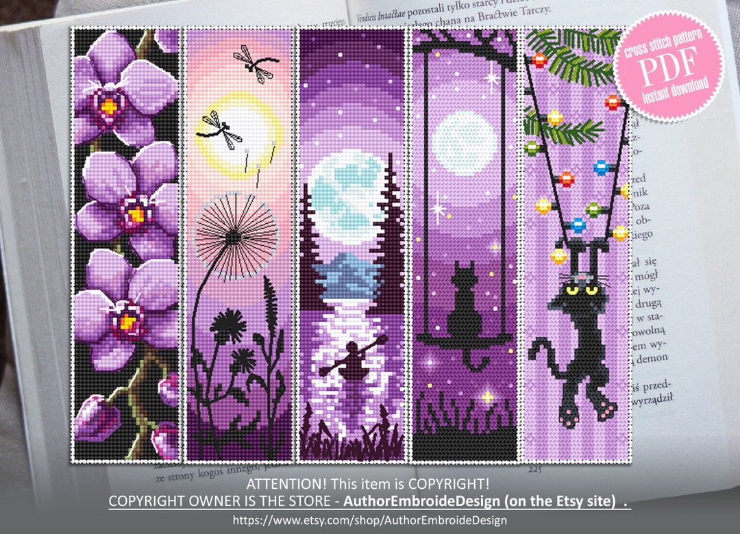 Purple Bookmark Set Cross Stitch Pattern PDF Download Handmade Bookmark ...