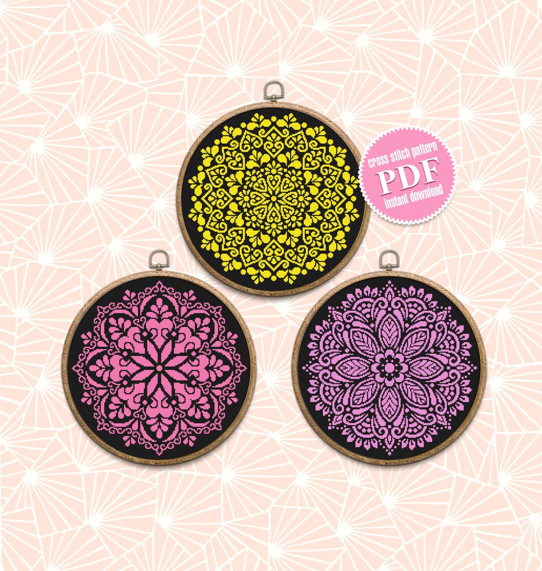 Mandala Set Cross Stitch Pattern Download PDF, Floral Ornament Cross ...