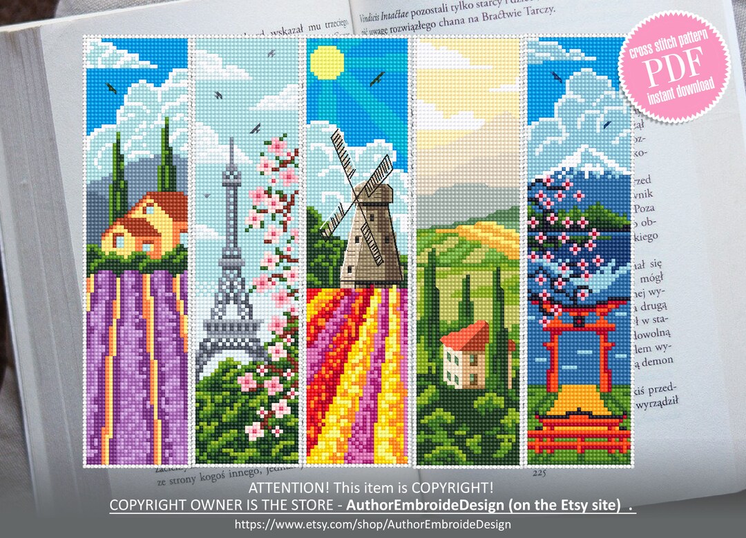 Country Bookmark Set Cross Stitch Pattern Download PDF Floral Bookmark ...