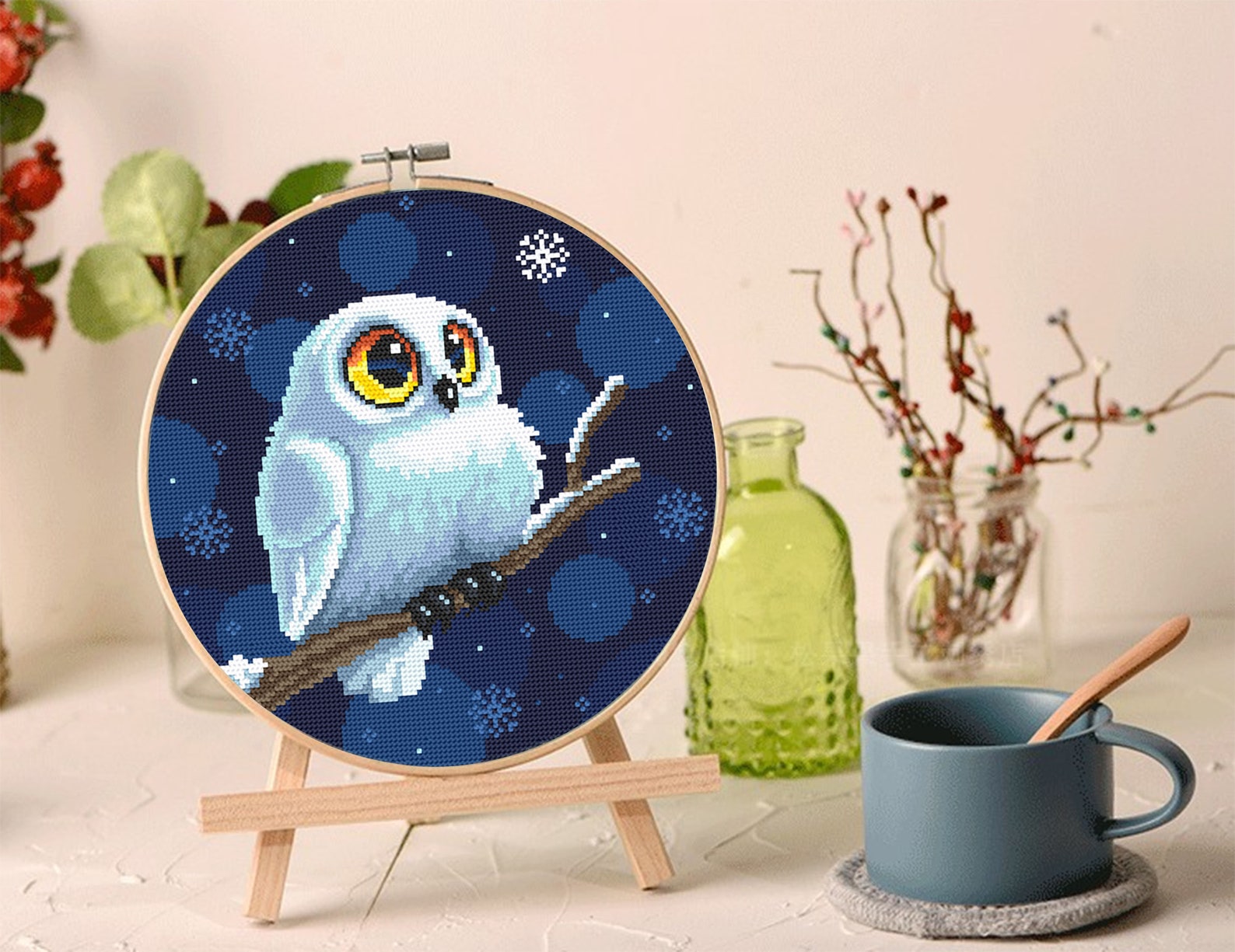 Christmas Owl Cross Stitch Pattern Download PDF Cute Snowy Owl - Etsy