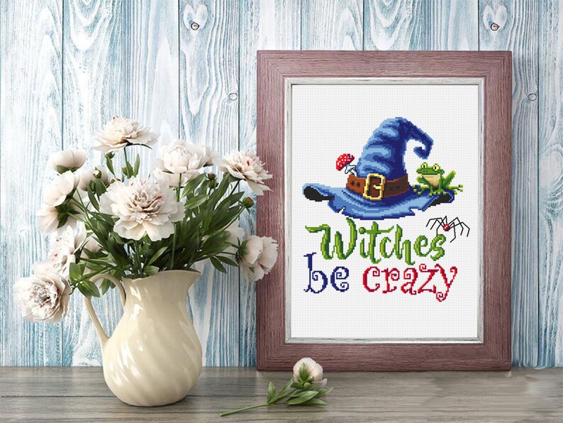 Witches Be Crazy Cross Stitch Pattern Download PDF Halloween - Etsy