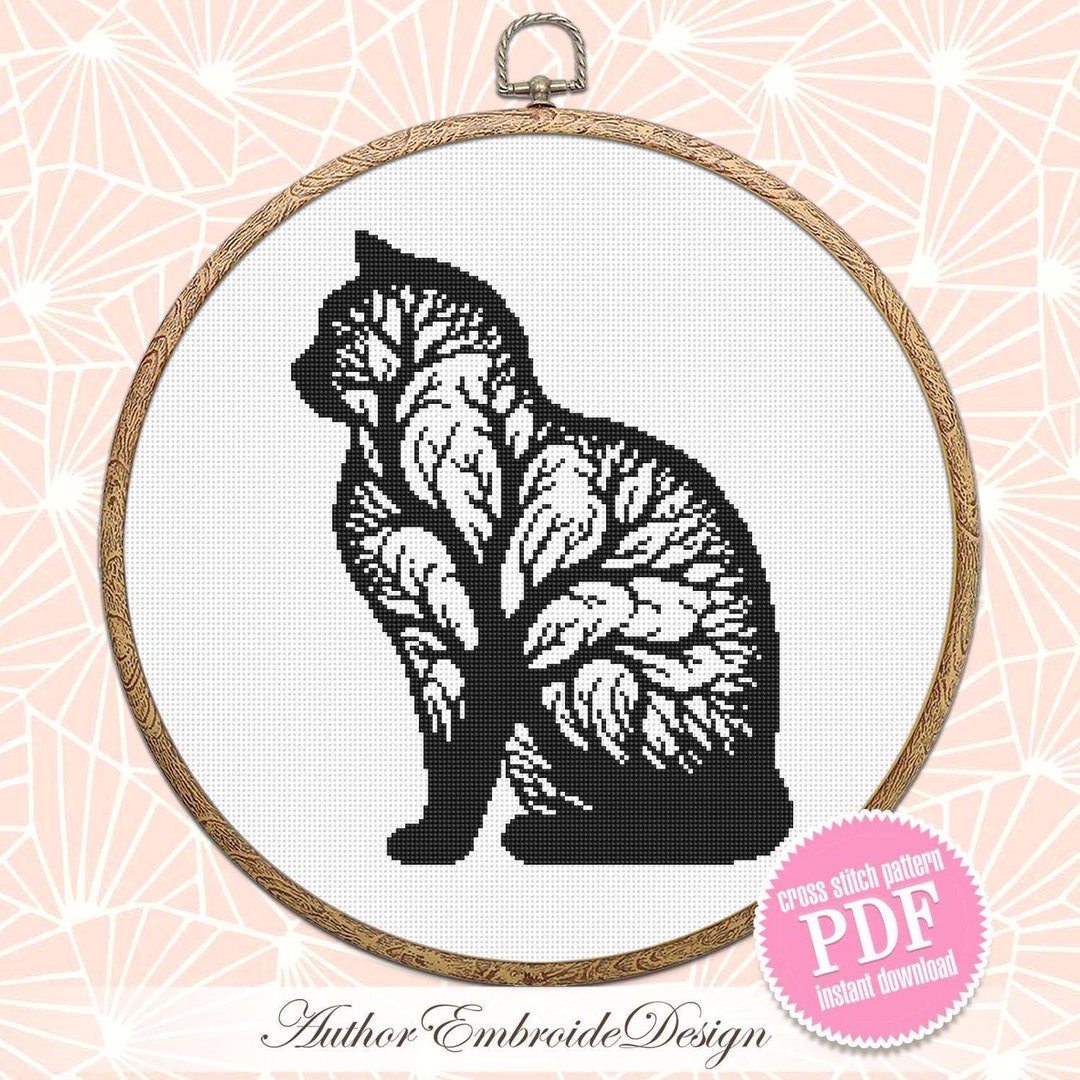 Cat Tree Silhouette Cross Stitch Pattern PDF Download Cat Cross Stitch ...