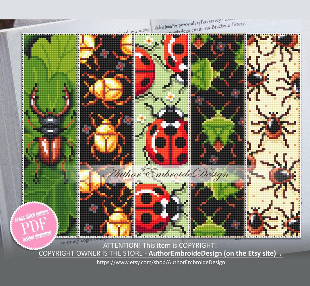 Beetle Bookmark Set Cross Stitch Pattern PDF Download Small Bug Cross ...