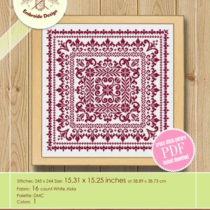 Square Mandala Cross Stitch Pattern PDF Download, Floral Ornament ...
