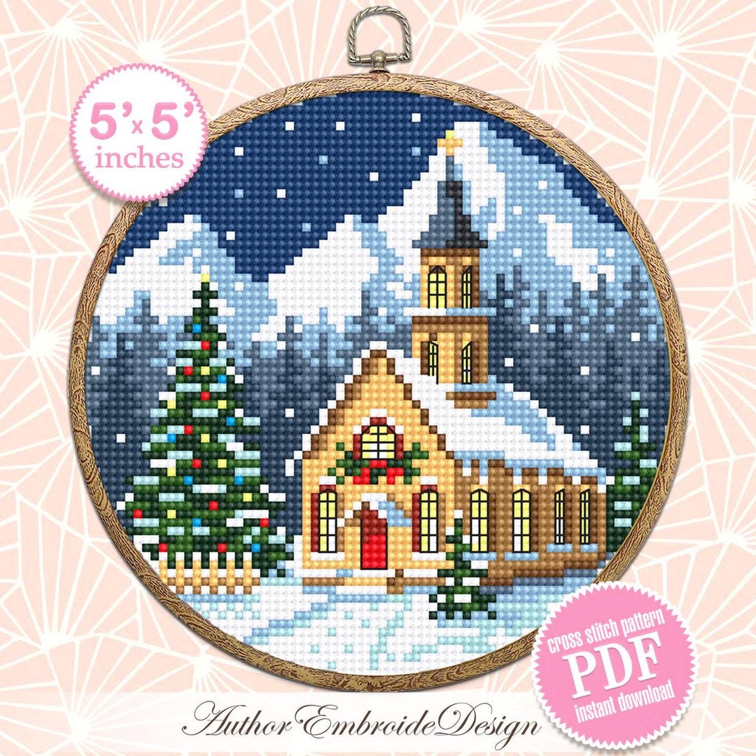 Christmas Church Cross Stitch Pattern PDF Download Winter Landscape ...