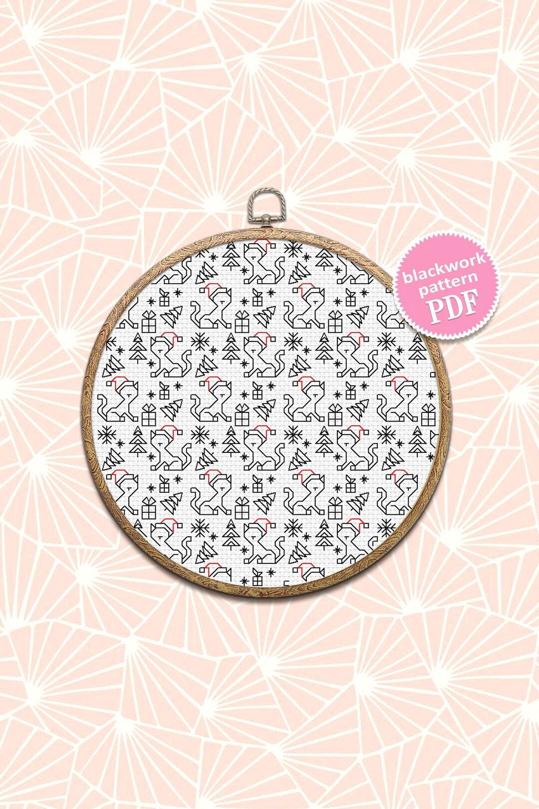 Cat Geometric Blackwork Pattern PDF Easy Christmas Seamless - Etsy