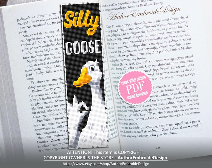 Silly Goose Bookmark, Cross Stitch Bookmark Pattern PDF, Cute Funny ...