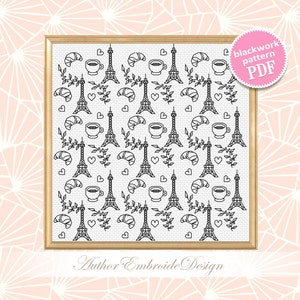 Paris Sampler Blackwork Pattern PDF Monochrome Backstitch Repeating ...