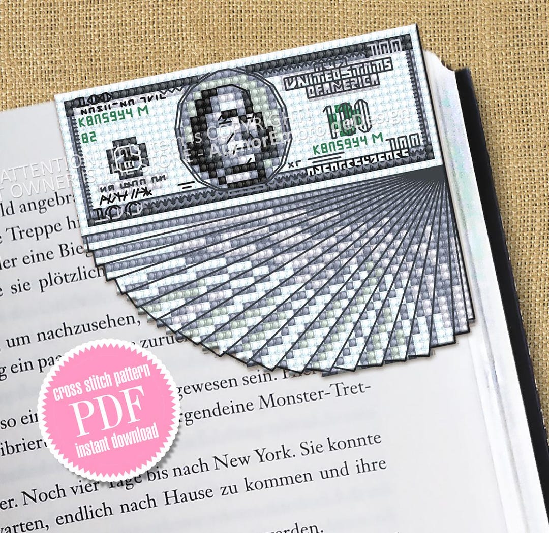Dollar Corner Bookmark Cross Stitch Pattern PDF Download Stack of Money ...