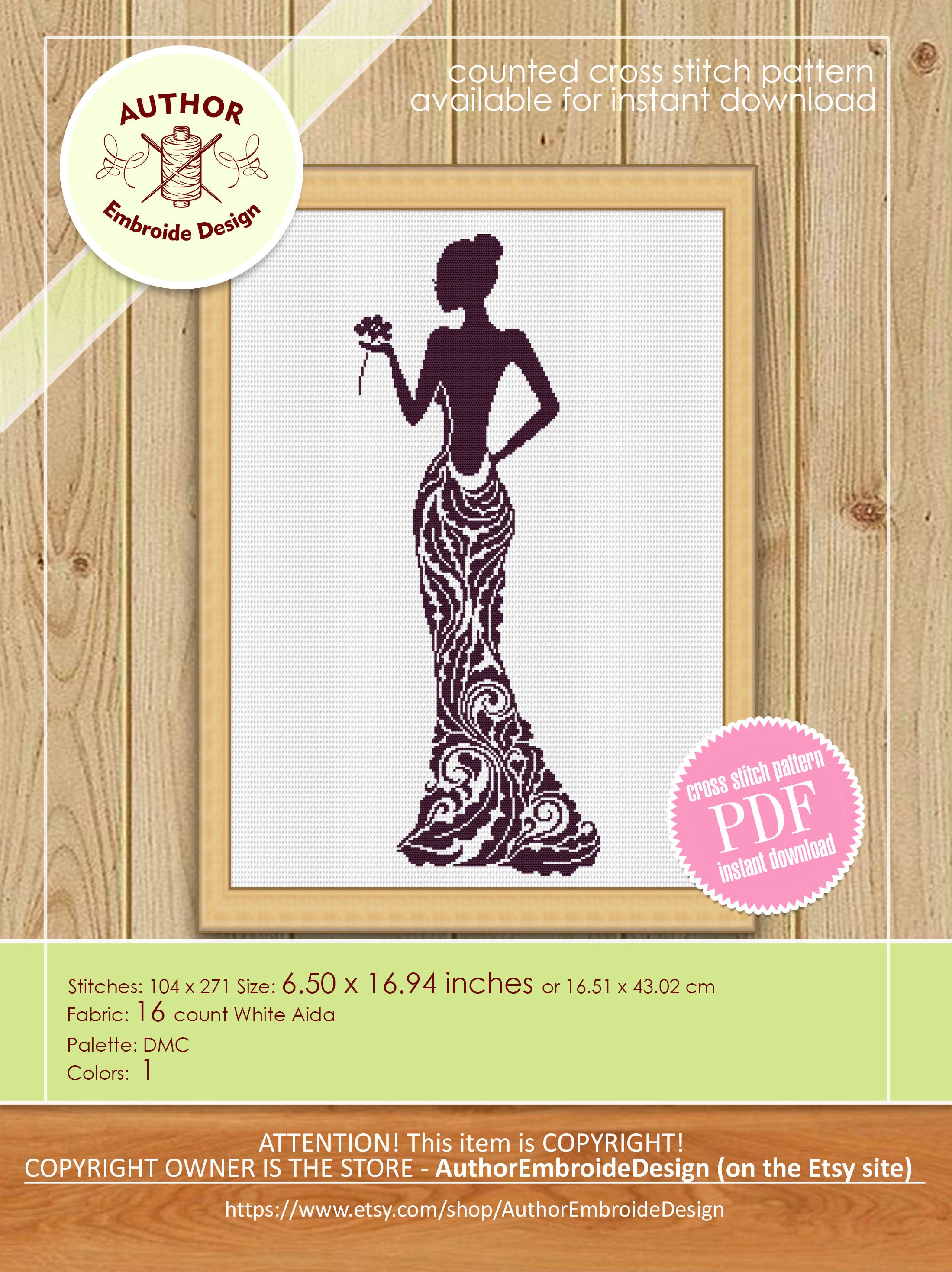 Elegant Dress Cross Stitch Pattern Download PDF Woman Silhouette Cross ...