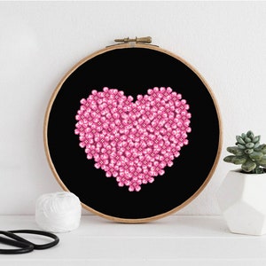 Flower Heart Cross Stitch Pattern PDF Download Pink Flowers Cross ...