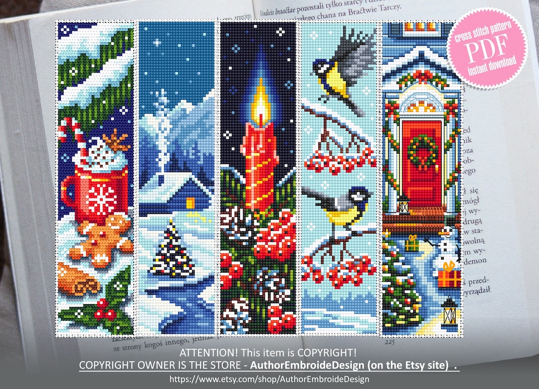 Christmas Bookmark Set Cross Stitch Pattern Download PDF Holiday ...