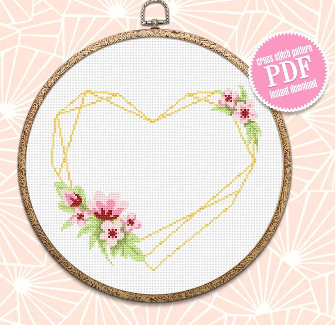 Floral Heart Frame Cross Stitch Pattern Download PDF Your Text Here ...