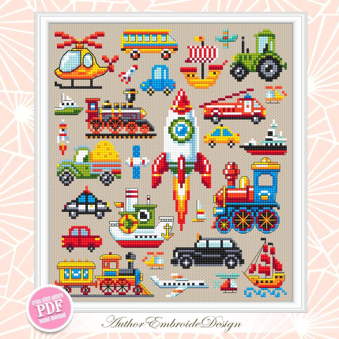 Sampler Vehicles Cross Stitch Pattern PDF Instant Download Mini ...