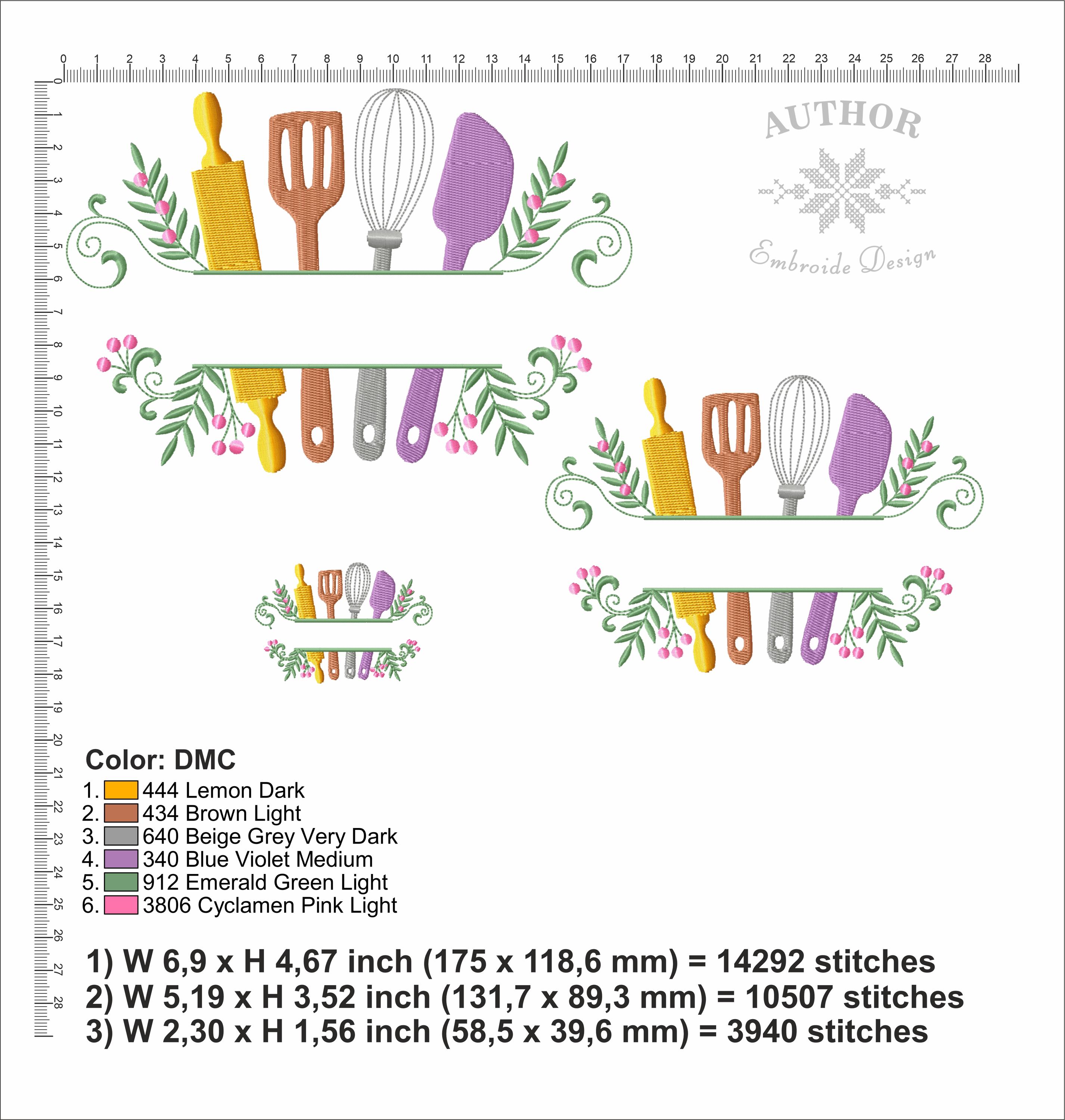 Kitchen Utensils Split Frame Machine Embroidery Design 3 Sizes, Baking ...