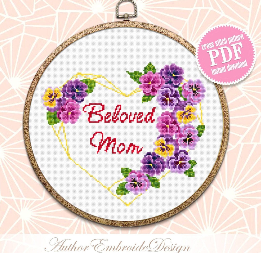 Floral Heart Frame Cross Stitch Pattern PDF Download Beloved Mom Cross ...