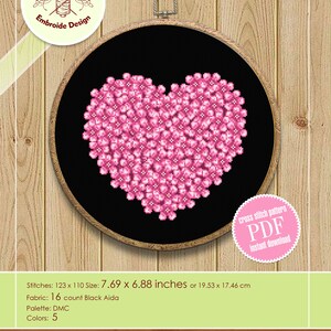 Flower Heart Cross Stitch Pattern PDF Download Pink Flowers Cross ...