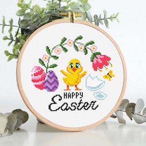 Happy Easter Cross Stitch Pattern PDF Small Easter Chick Cross Stitch Chart, Easter Pattern ...